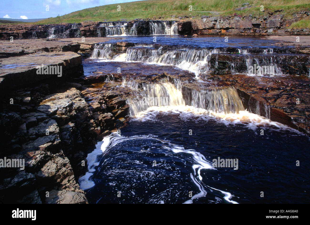 Pretty waterfall rapids Trout Beck stream upper Teesdale England Stock ...