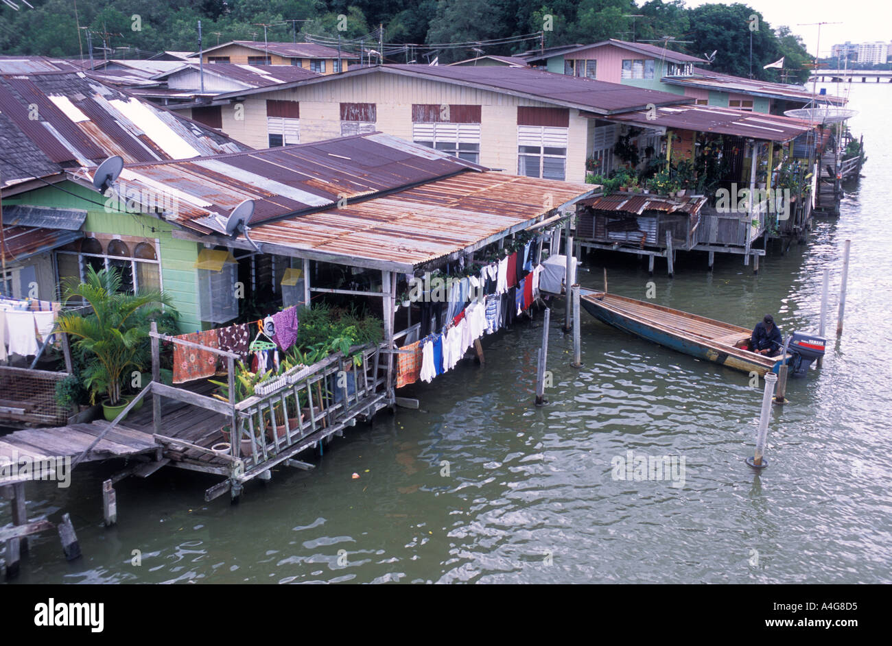 Brunei Houses Along Brunei River Kampong Ayer water village Stock Photo ...