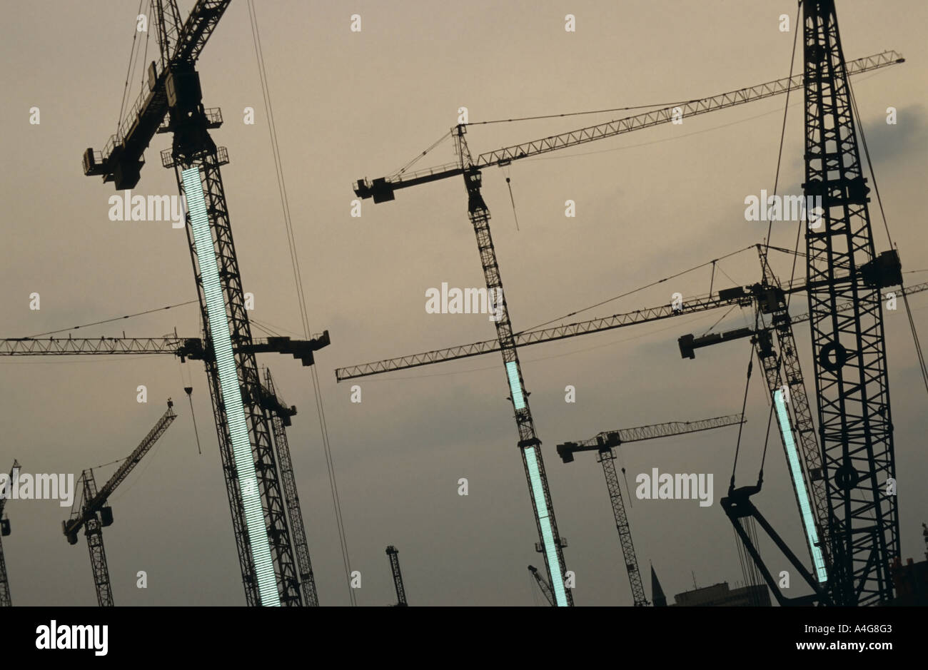 light installation by building cranes at potsdamer platz in berlin ...