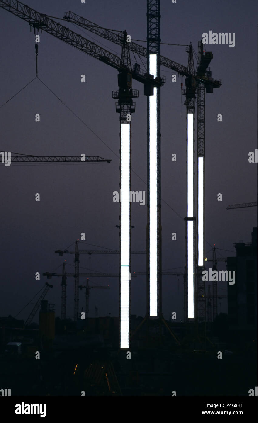 light installation by building cranes at potsdamer place in berlin ...