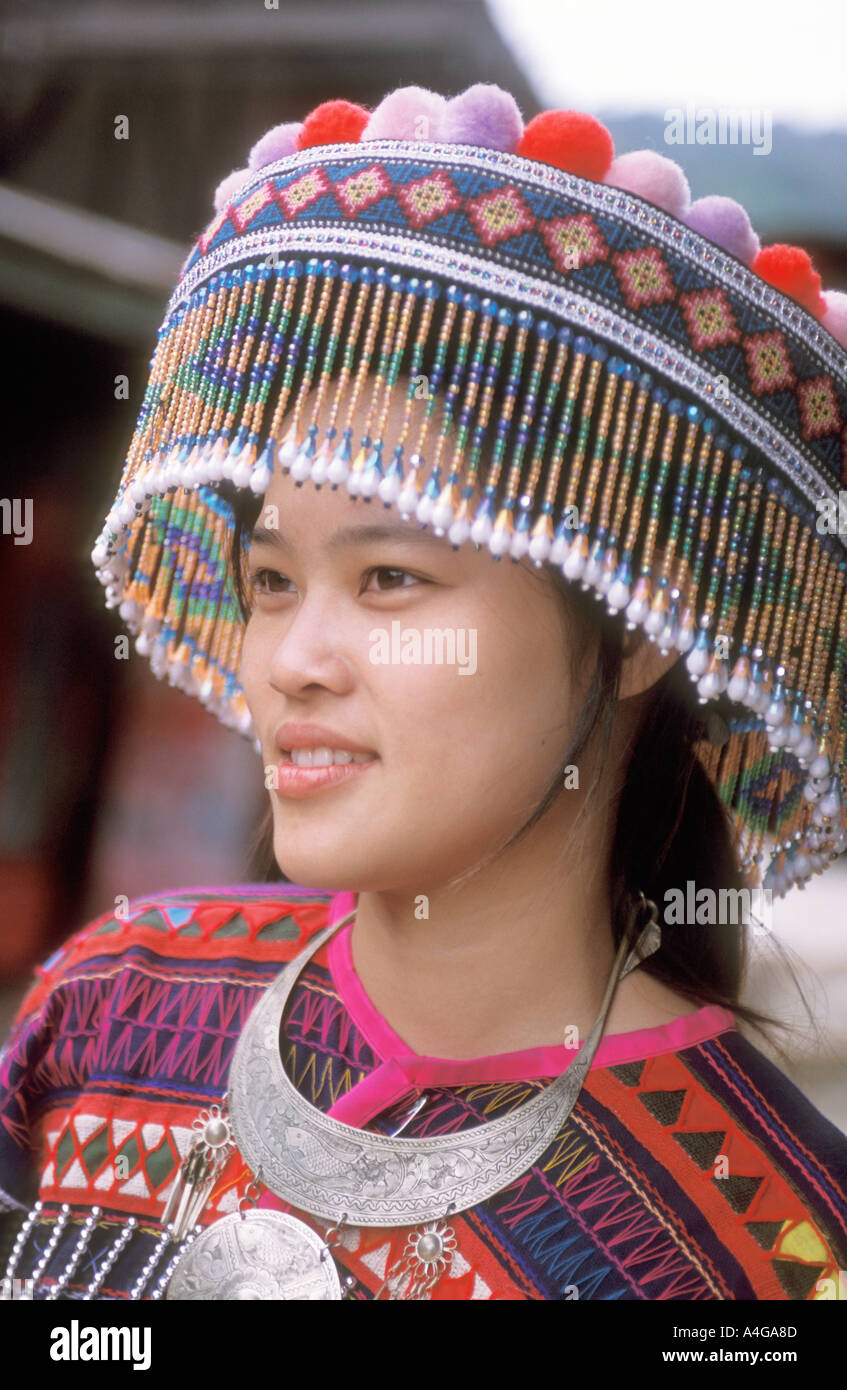 Thailand Girl Wearing Hmong Hill Tribe Traditional Clothes Stock Photo ...