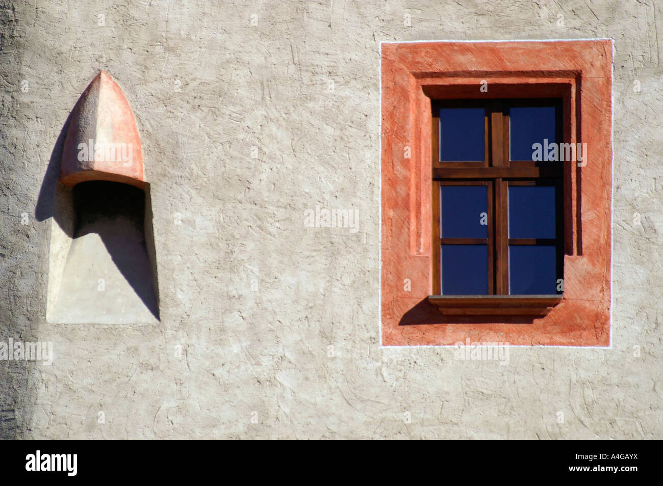 One window and embrasure at facade of medieval castle in Banska ...