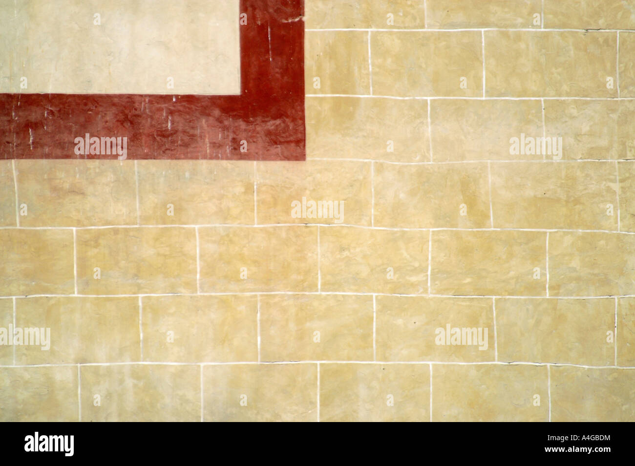 Red line edge of rectangle on stone wall of gothic church in Banska ...