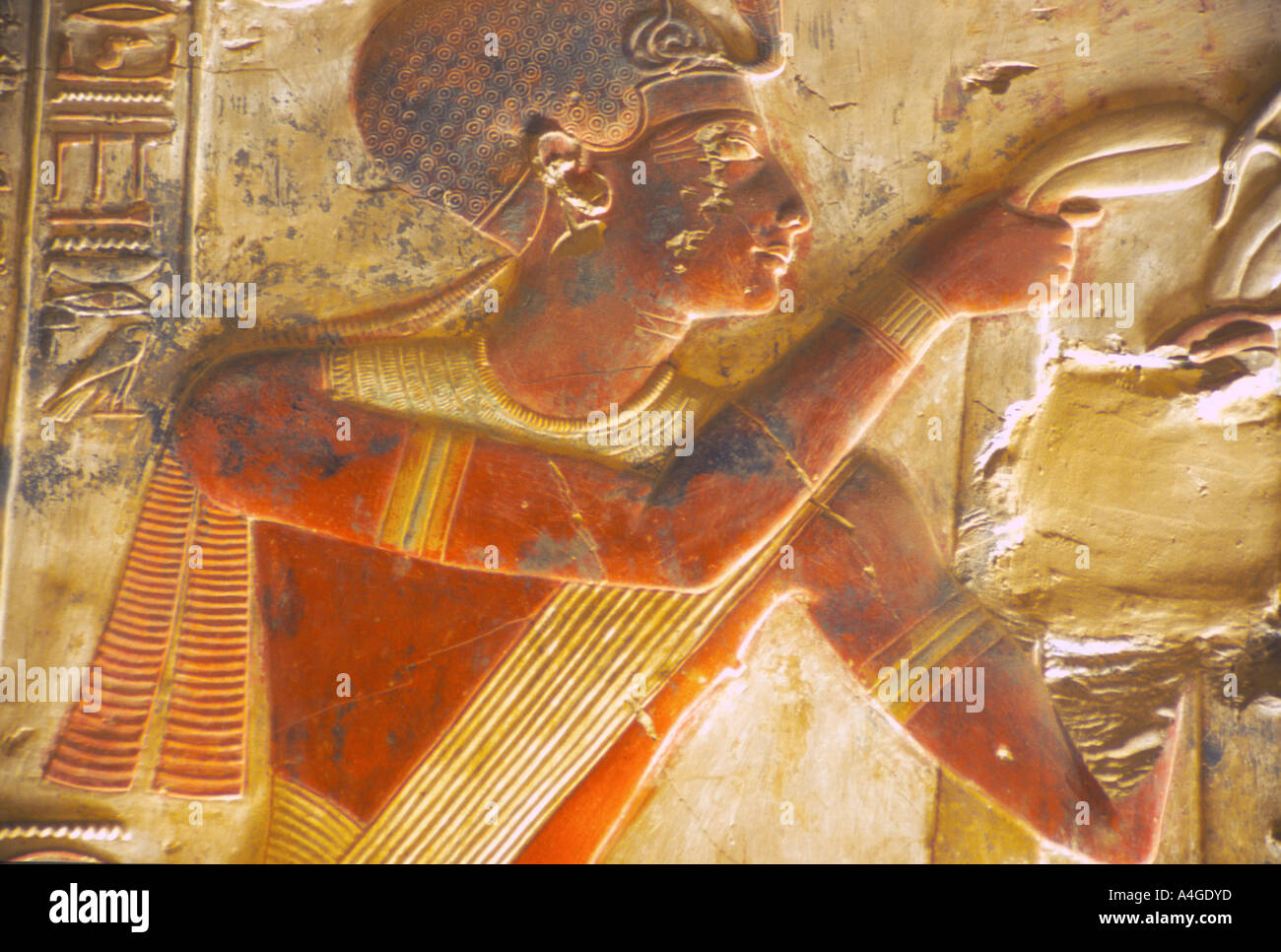 Painted bas relief in temple of Seti I, Abydos, Egypt Stock Photo - Alamy