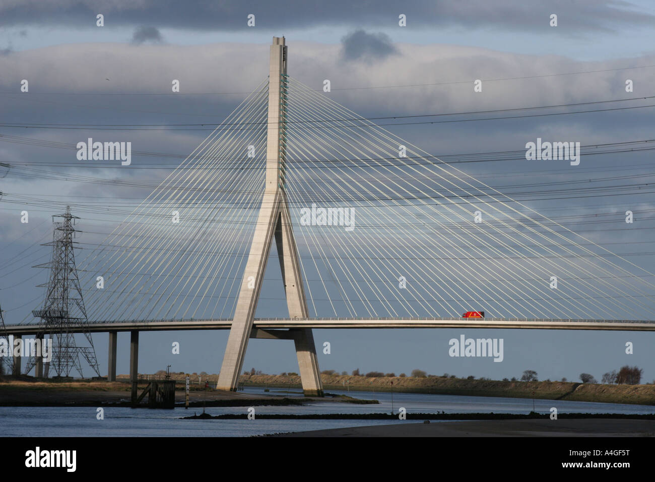 A Royal Mail van crosses the River Dee at Deeside North Wales using the ...