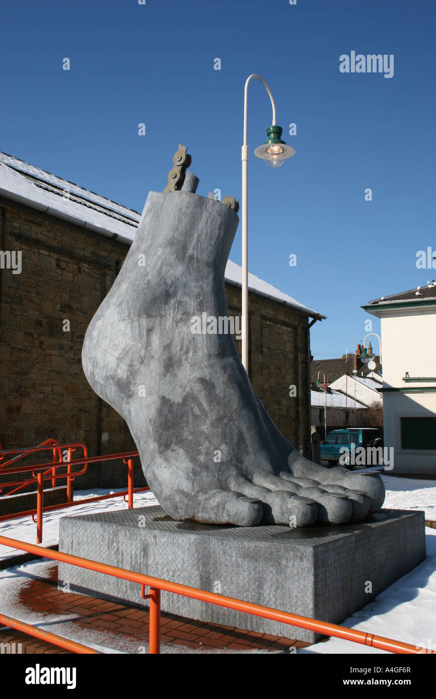 Giant foot scuplture outside Flint Railway Station in Flintshire, North ...