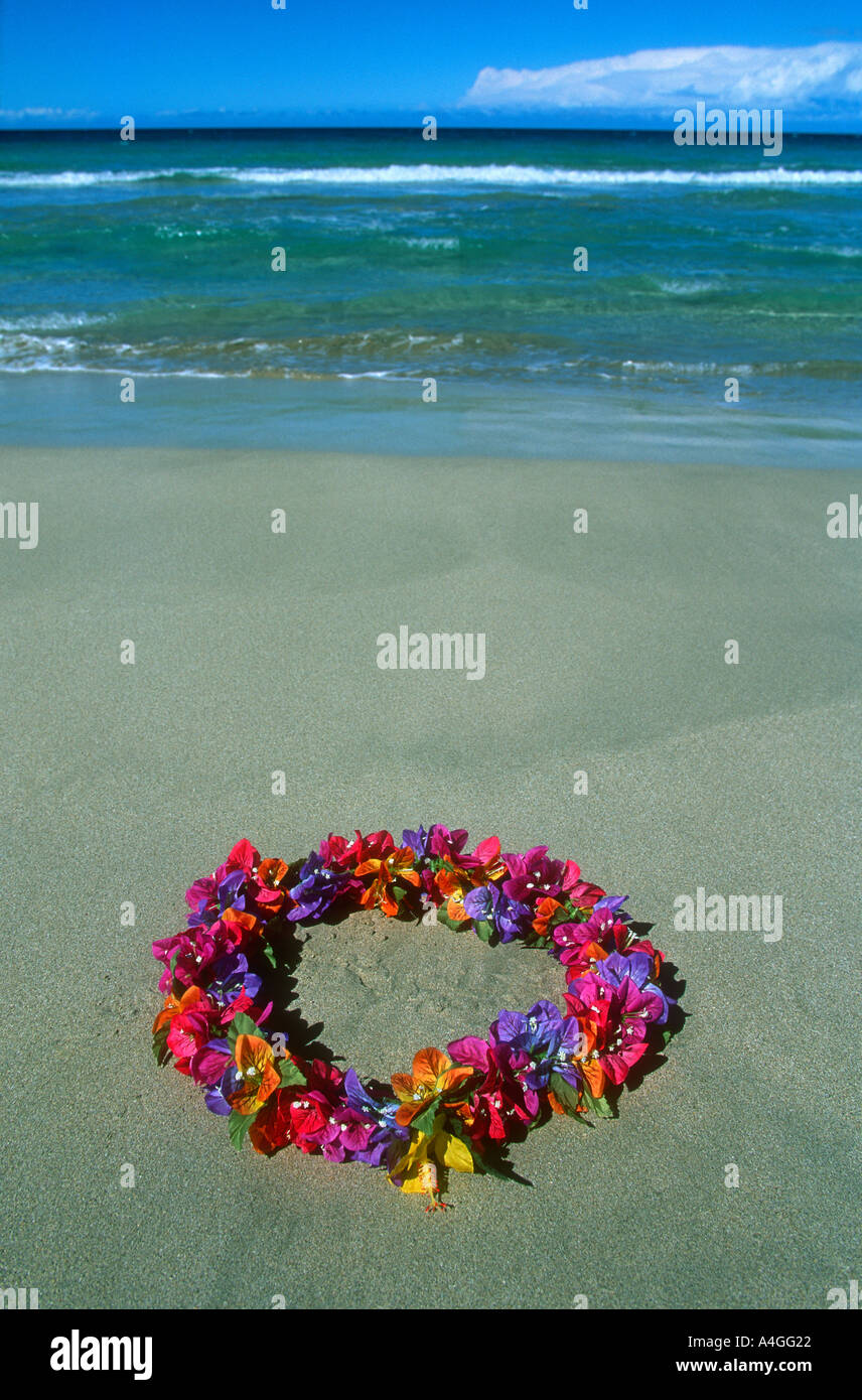 Leis on Beach Hawaii U S A Stock Photo - Alamy