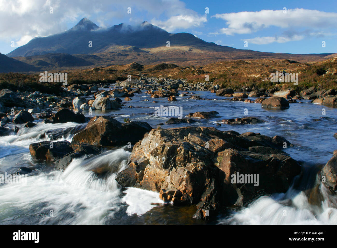 Scotland The Isle of Skye Sligachan The River Sligachan flowing through the Glen Sligachan ...