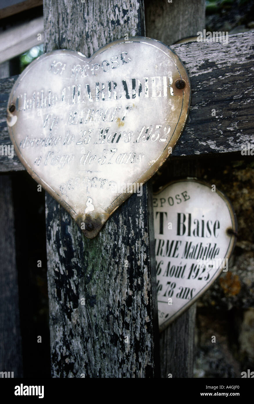 France old enamelled grave name plate plaques Stock Photo - Alamy