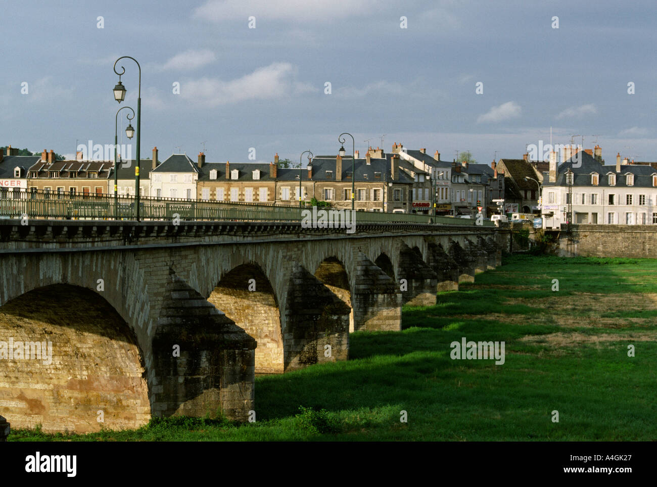 France Decize bridge crossing the dry River aron Stock Photo - Alamy