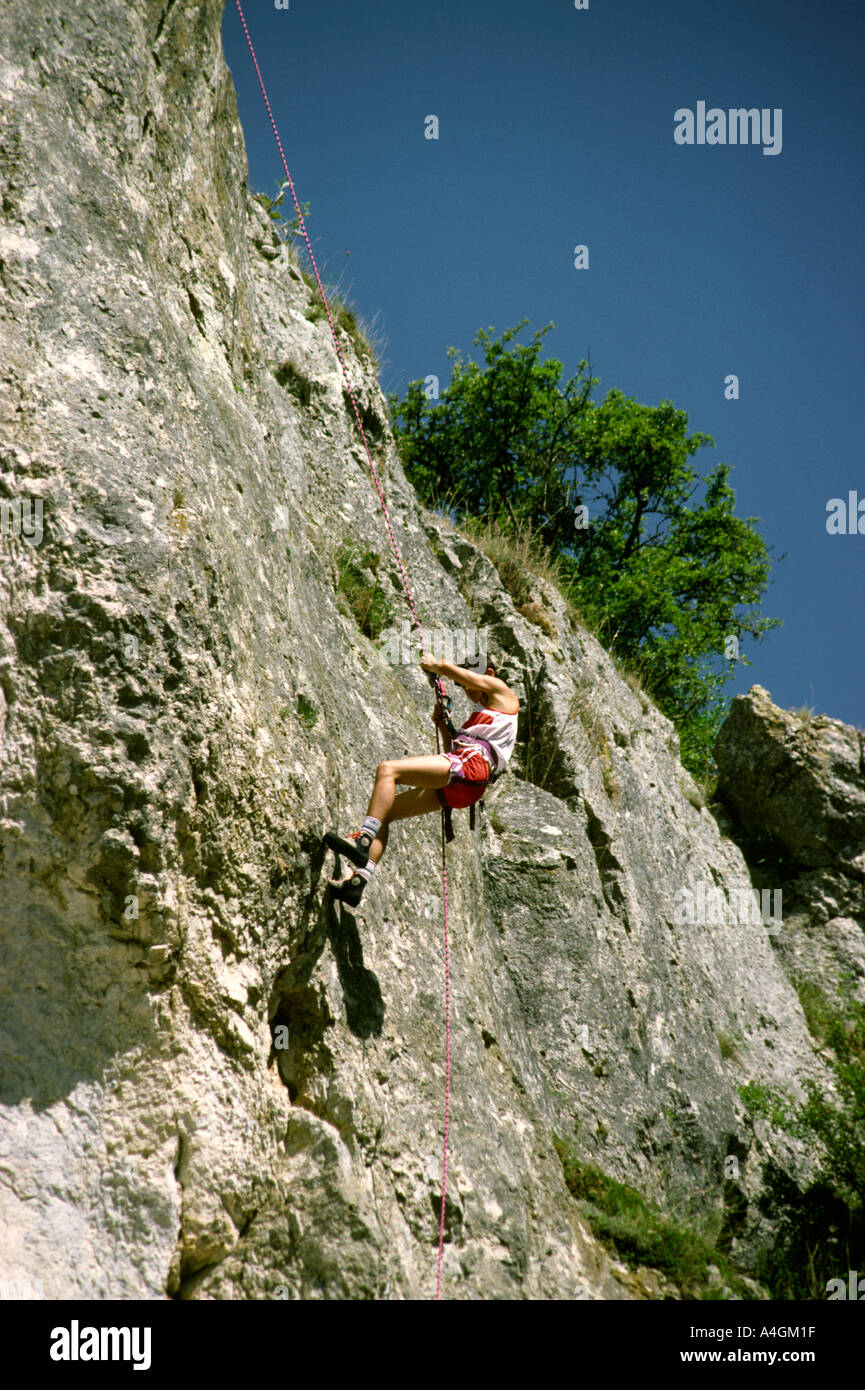France Sport rock climber abseiling down cliff face Stock Photo - Alamy