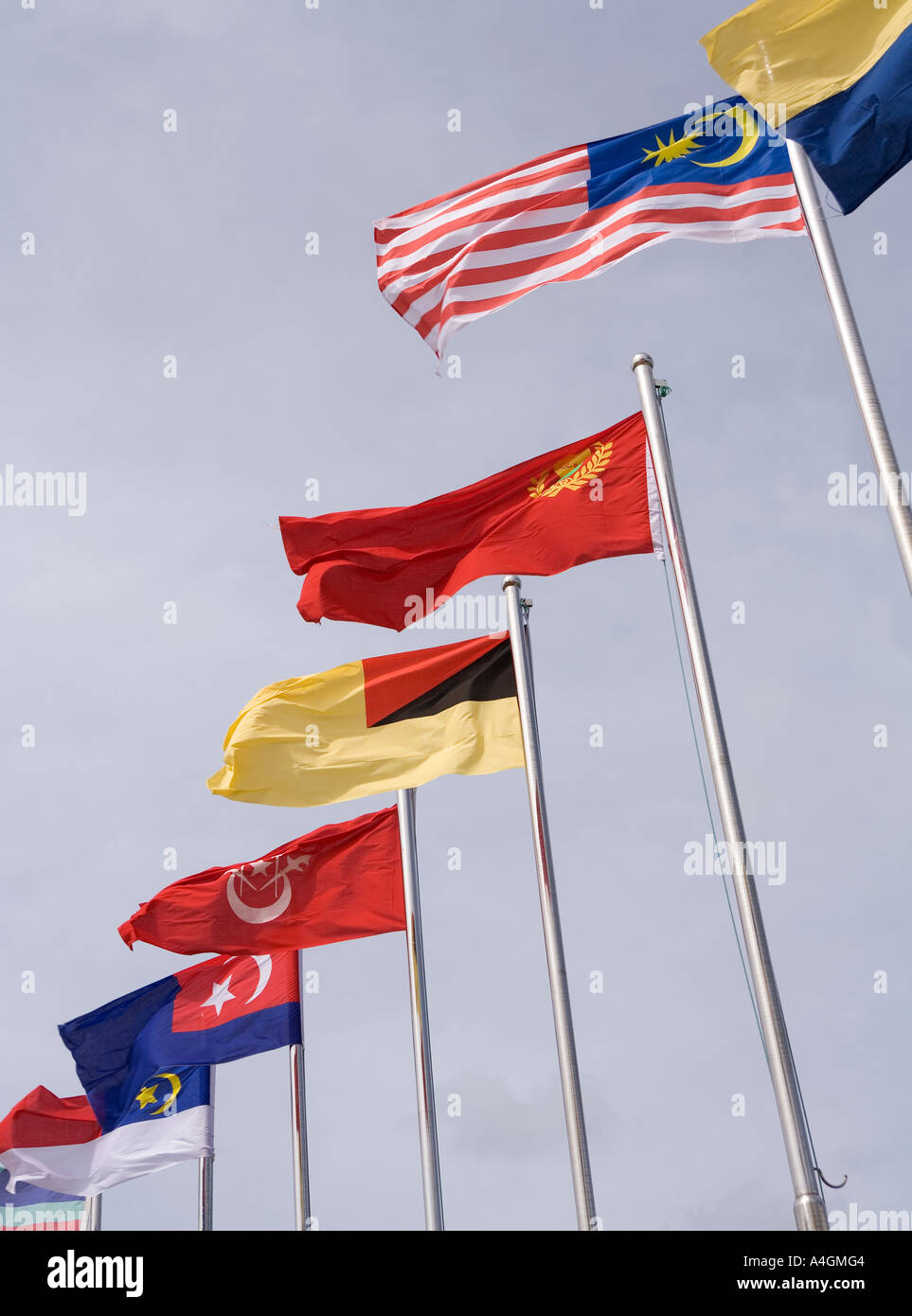 Malaysia Kedah Langkawi Kuah seafront CHOGM Park flags flying Stock ...