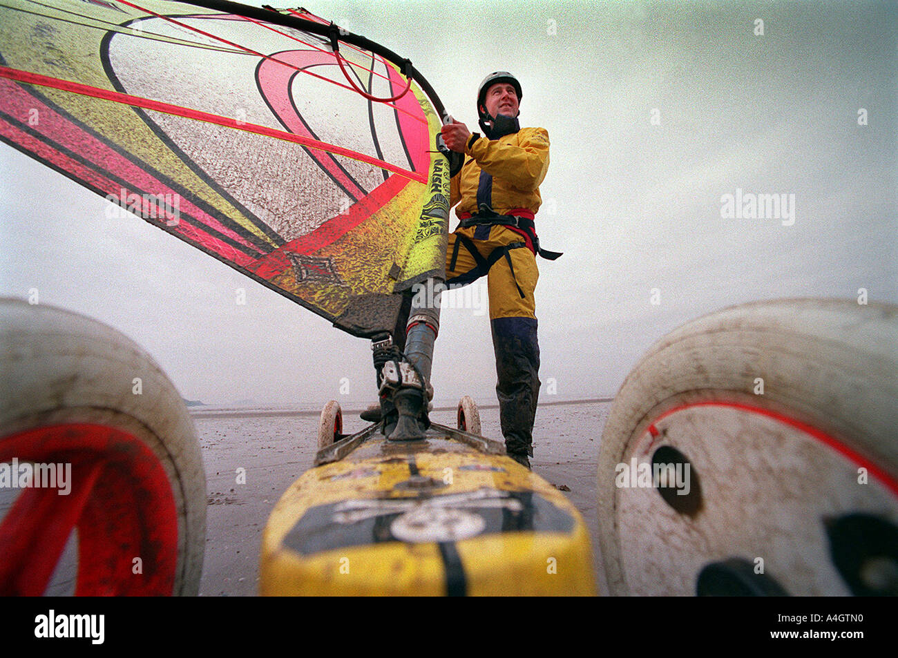 Speedsailor Chris Moore on Weston super Mare beach in the UK Stock ...