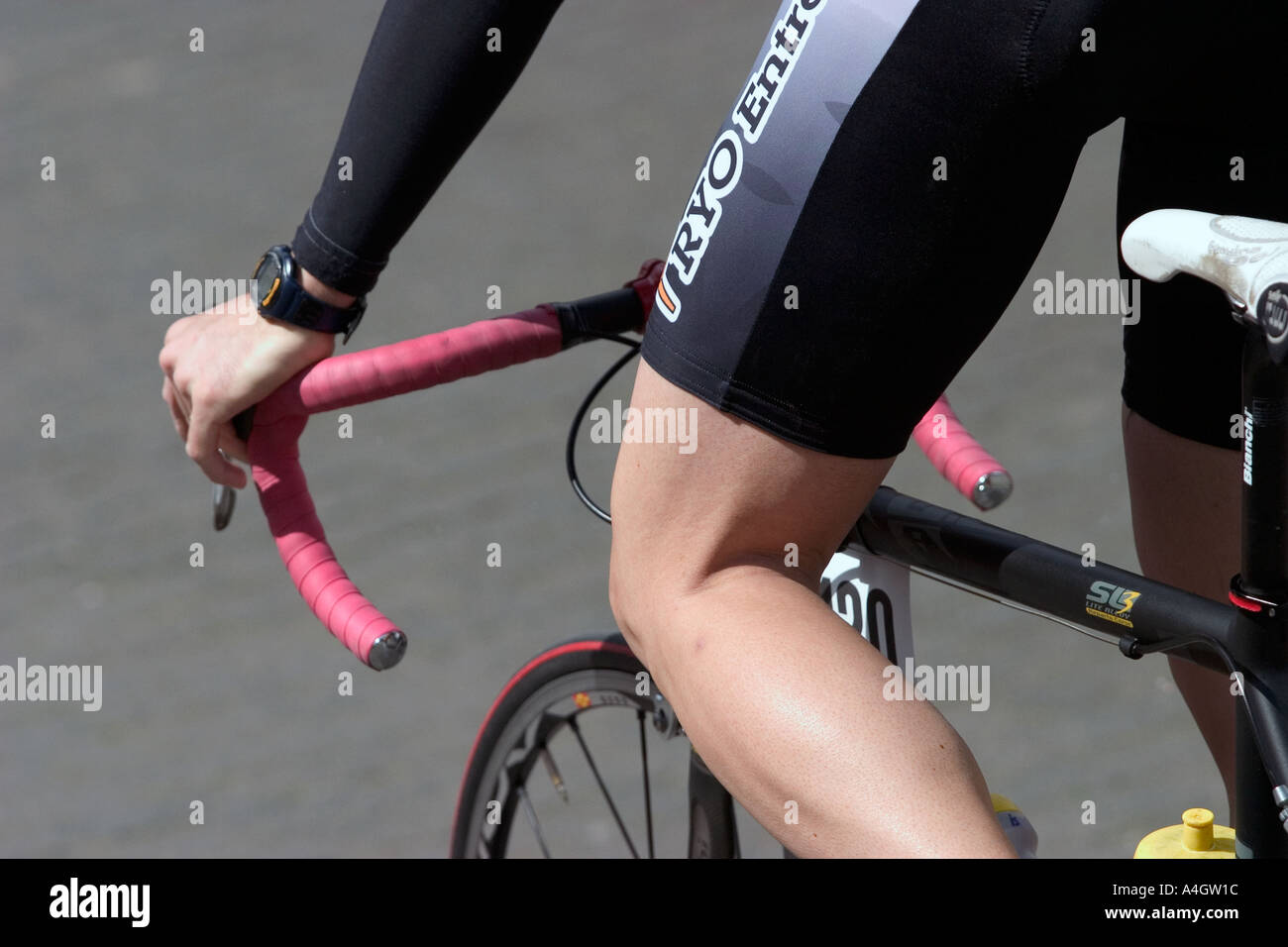 hands and fingers on handlebar in Competition cyclist bike awaiting ...