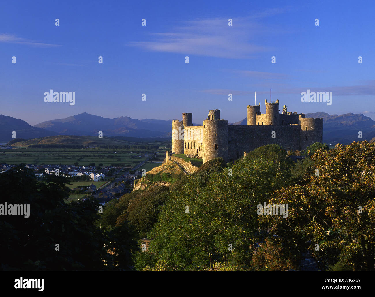 Harlech Castle Snowdon in background Gwynedd North Wales UK Stock Photo ...