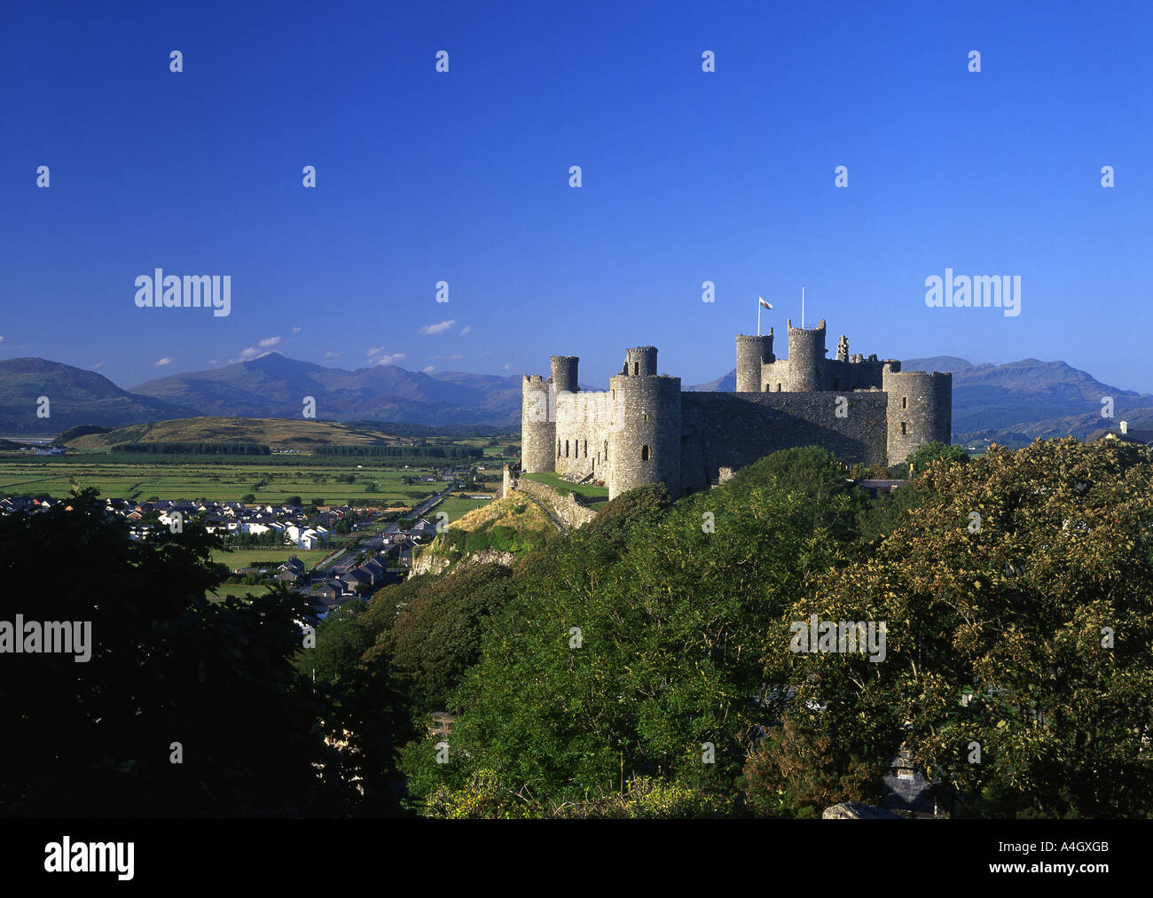 Harlech Castle Snowdon in background Gwynedd Mid Wales UK Stock Photo ...