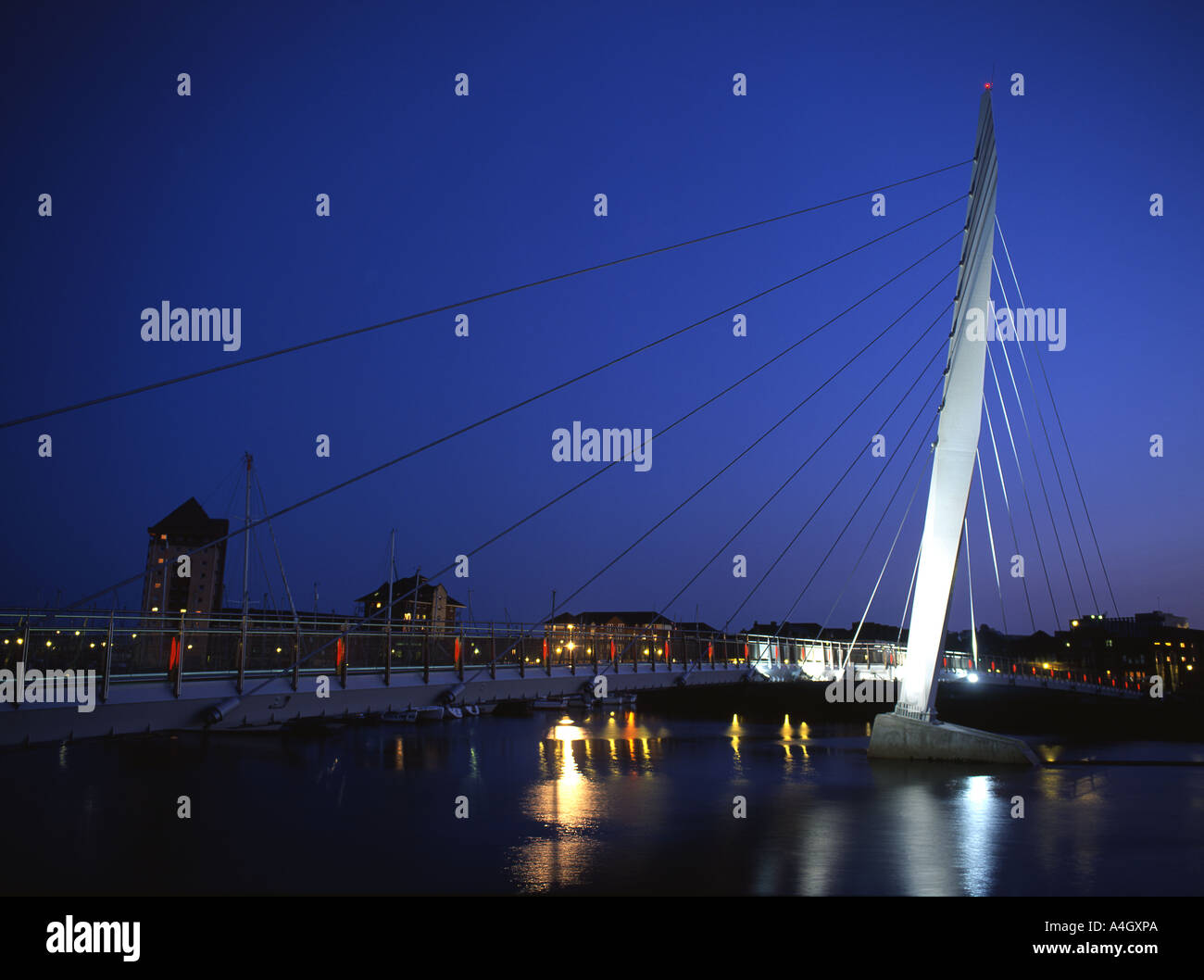 Sail Bridge Swansea Marina in background Night view Swansea Gower South ...