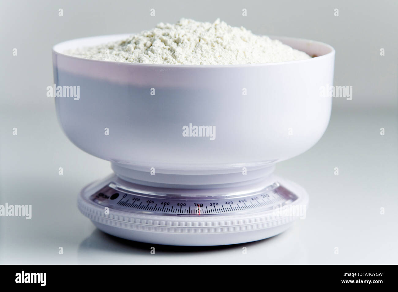 Flour in a kitchen scale Stock Photo - Alamy
