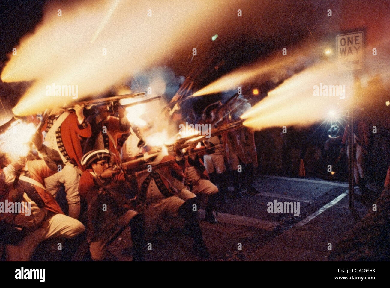Reenactors firing flintlock rifles in St Augustine Florida USA Stock ...