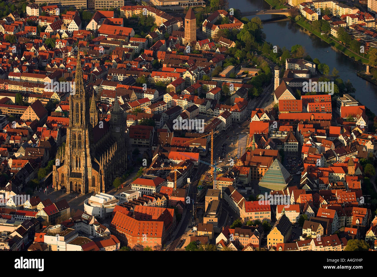 Ulm, Germany, air snapshot of the Ulm centre with the Cathedral, Ulm ...