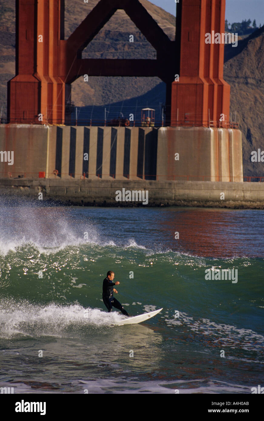 San Francisco, California. Surfing near Golden Gate Bridge Stock Photo ...