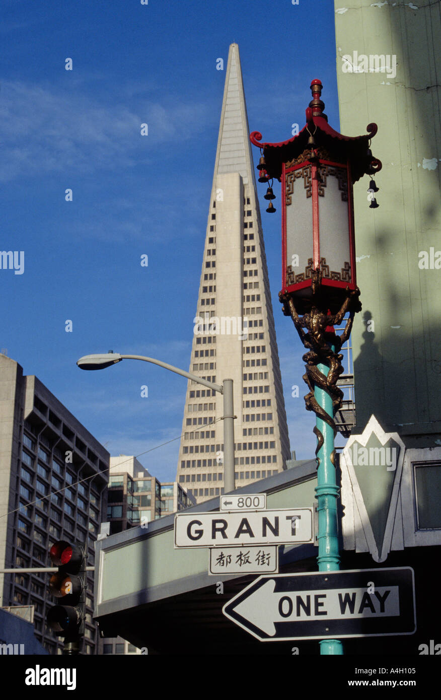 San Francisco, California. The sign of Grant Street with Transamerica ...
