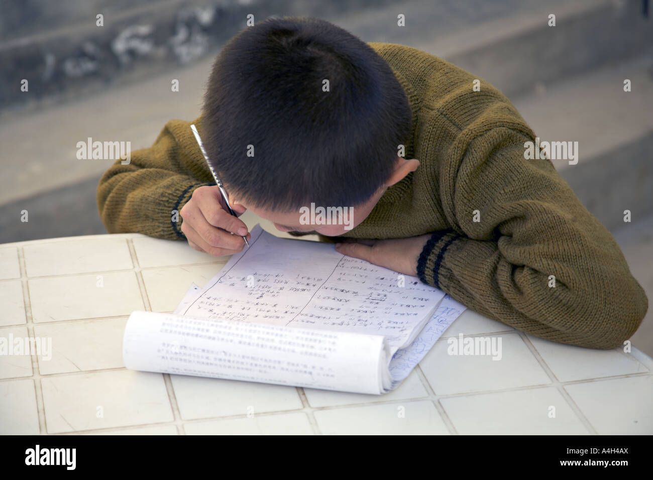 CHINA SIMATAI Young Chinese boy working on his homework Stock Photo - Alamy