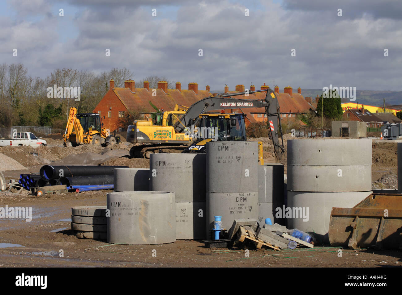 Building construction site concrete water waste pipes Stock Photo - Alamy