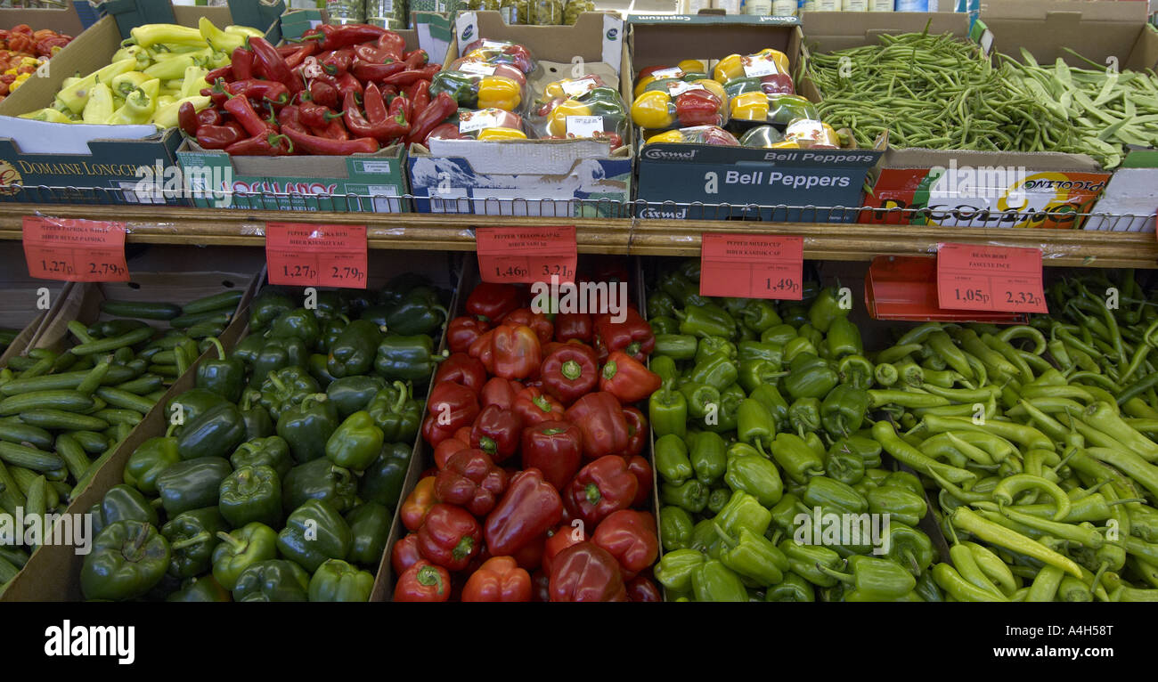 Vegetables display at TFC turkish supermarket Leytonstone London Stock ...