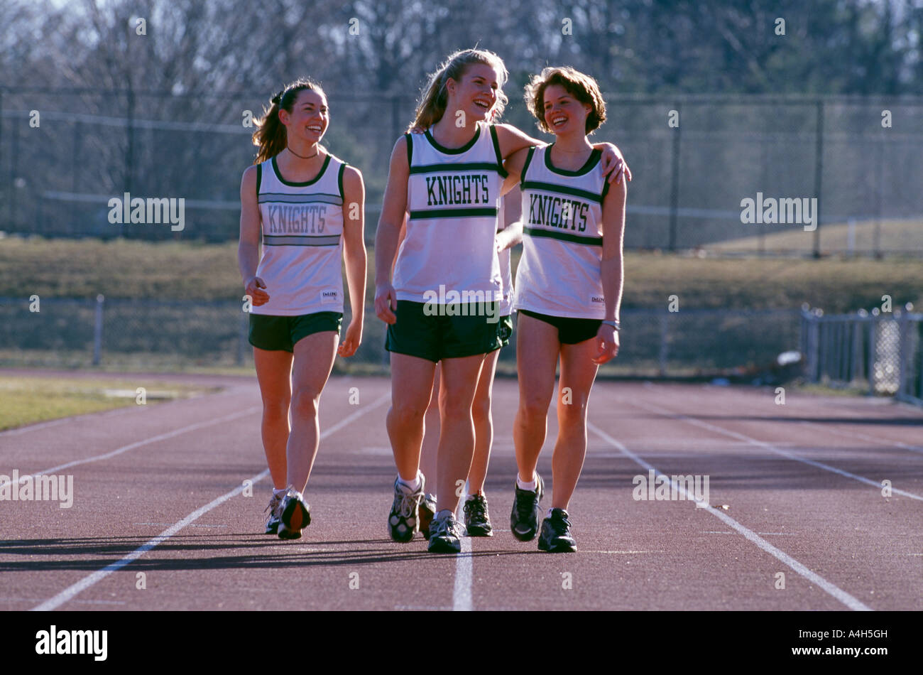 Teenage High School Girls Running Track Practice Pennsylvania, Usa ...