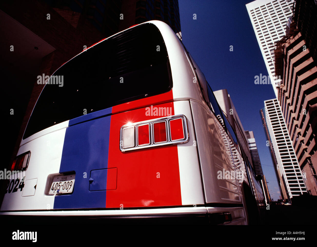 Red White & Blue Public Transportation Bus, Houston, Texas, USA Stock ...