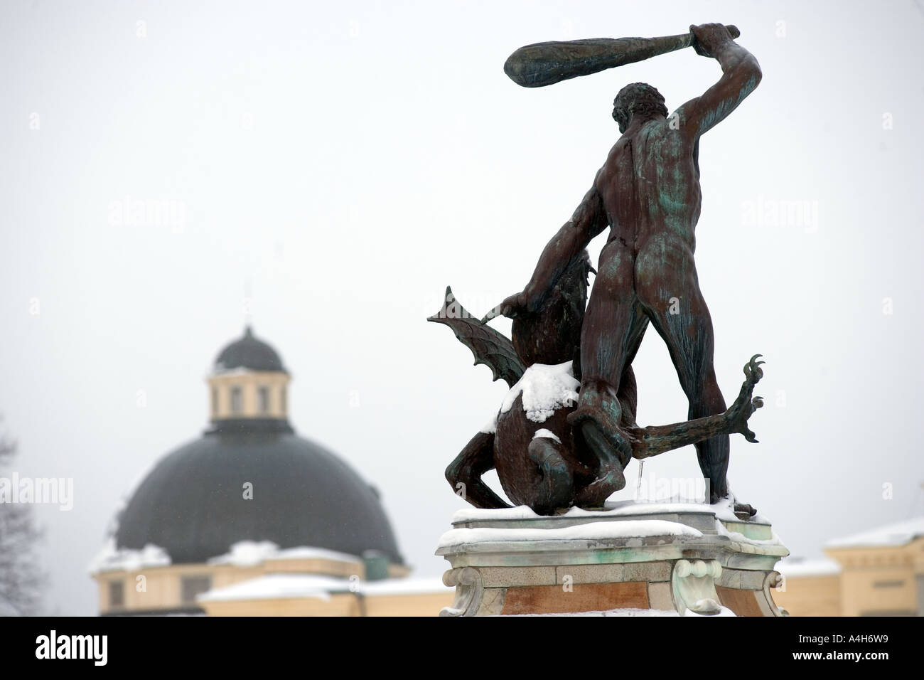 Hercules fountain at Drottningholm in winter Stock Photo - Alamy