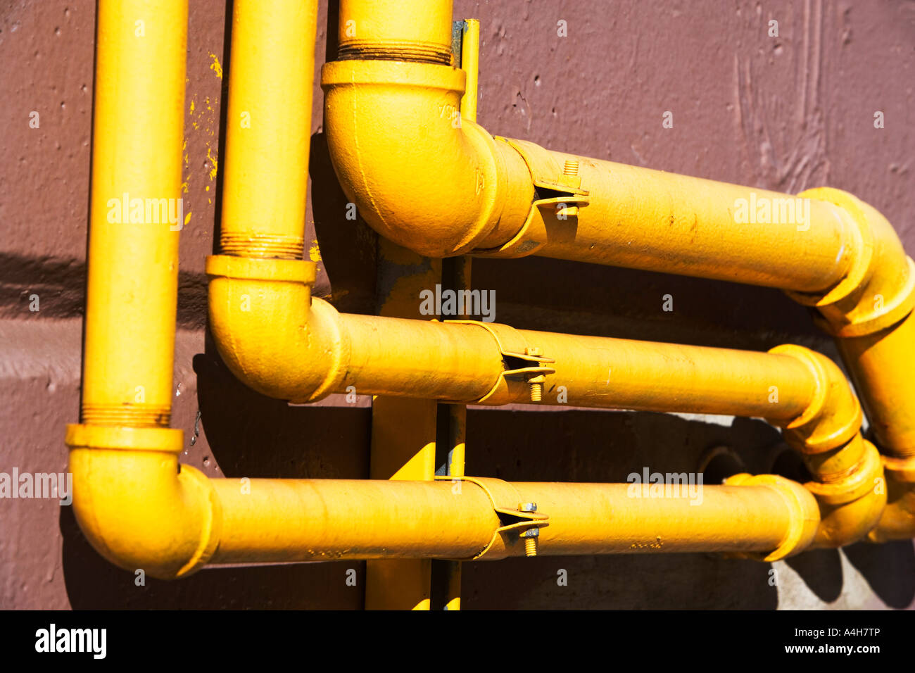 WATER PIPES, STEEL, YELLOW, ELBOWS, CONNECTIONS, DRINKING WATER, FLOW ...