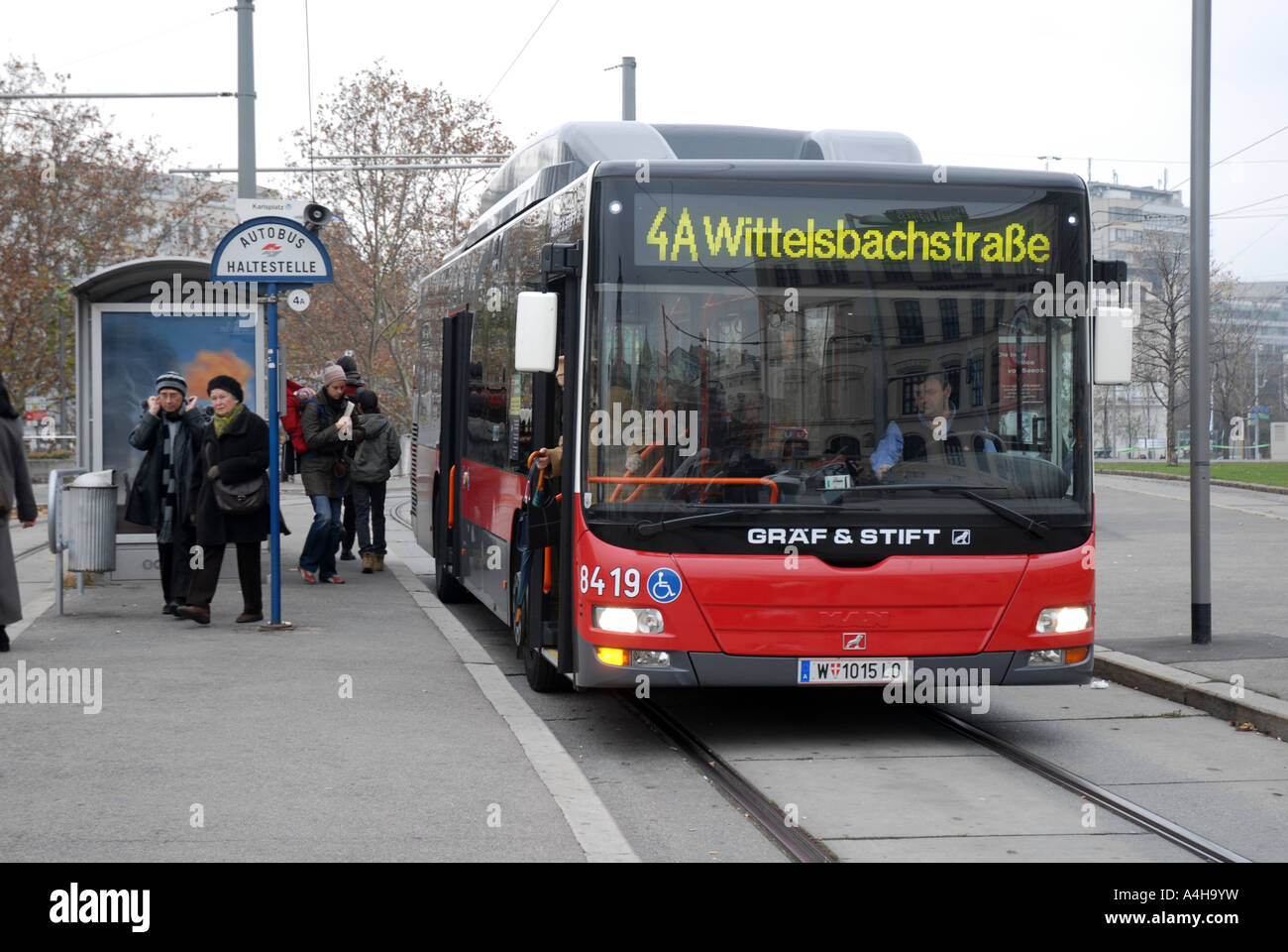 Bus stopping at a tram stop Vienna Austria Stock Photo - Alamy