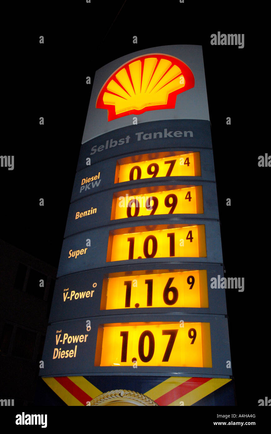 Fuel price display sign at Shell garage Vienna Austria Stock Photo - Alamy