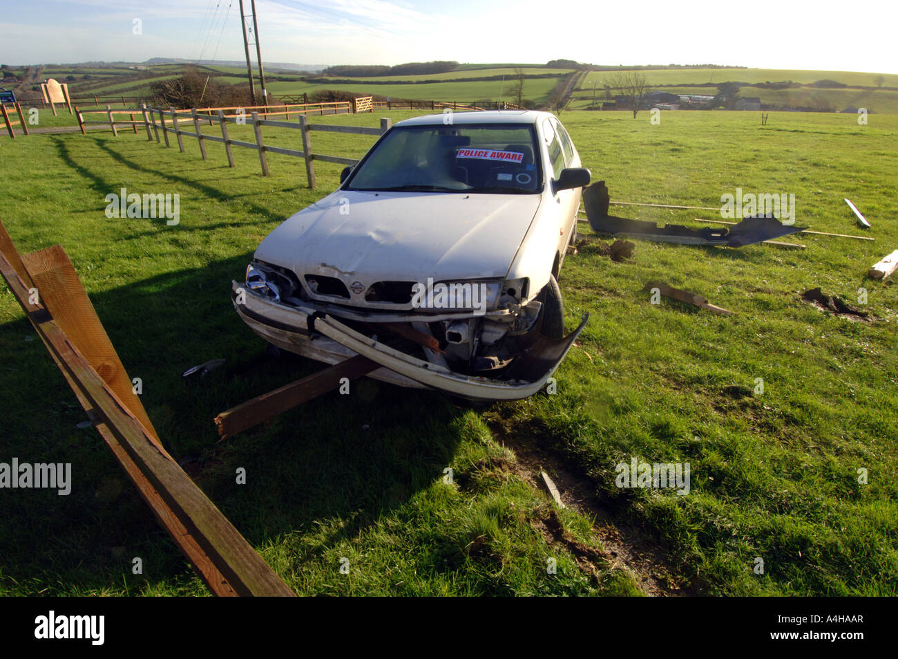 Car crashed through fence, Britain, UK, RTA RTC accident collision ...