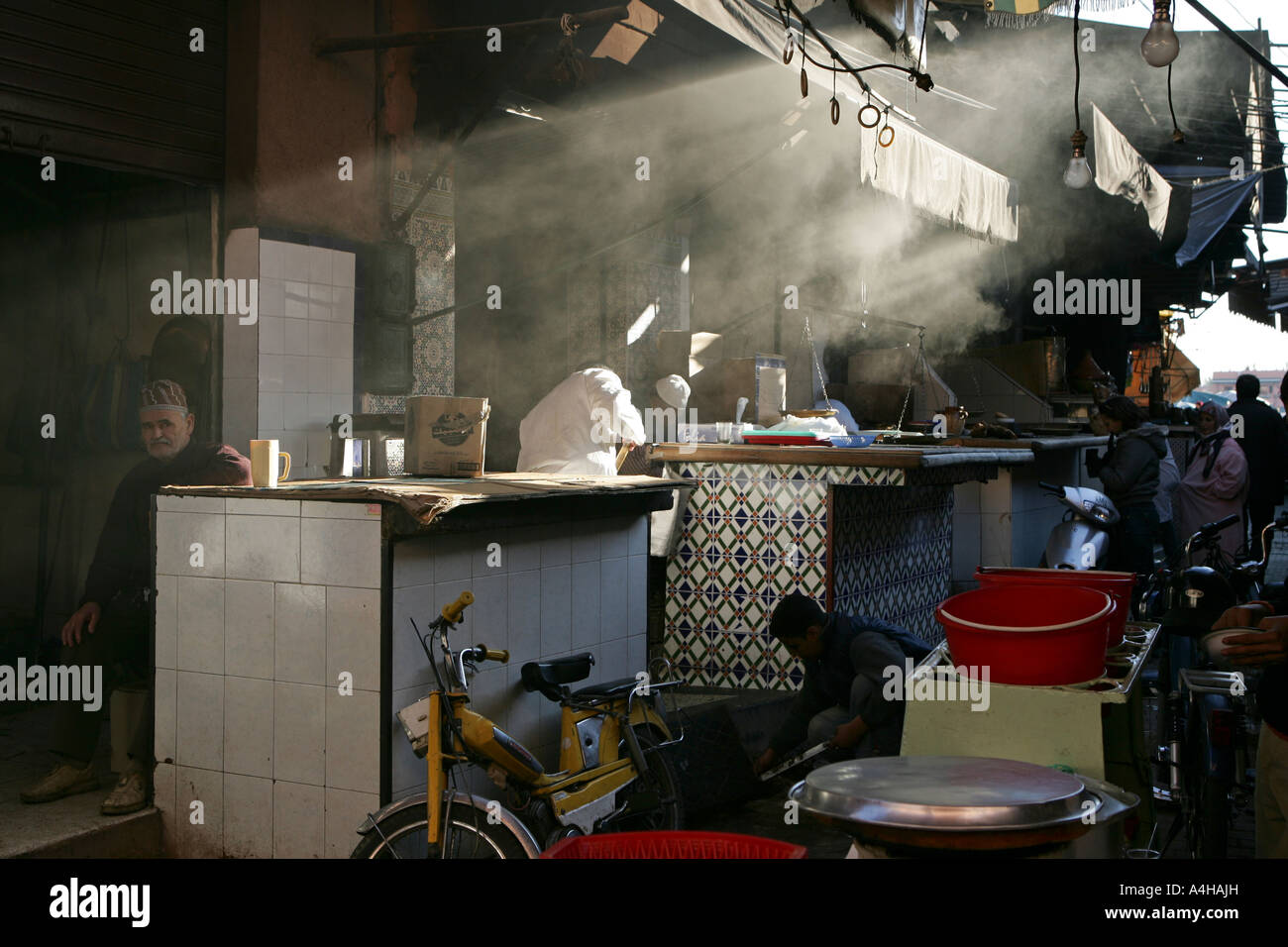 Marrakech Morocco smoke filled food shop, Marrakech, Morocco Stock ...