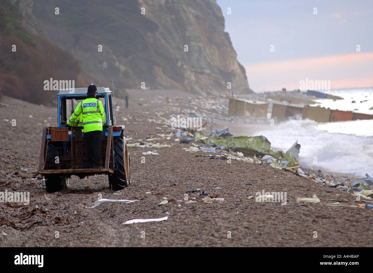 Police patrol the beach after containers were washed up from the MSC ...
