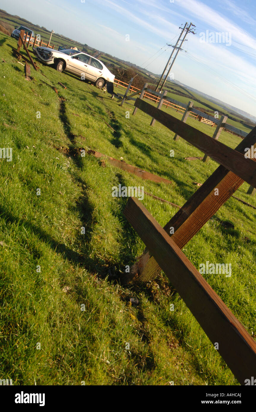 Car crash through fence, Britain, UK, RTA, RTC, traffic collision ...