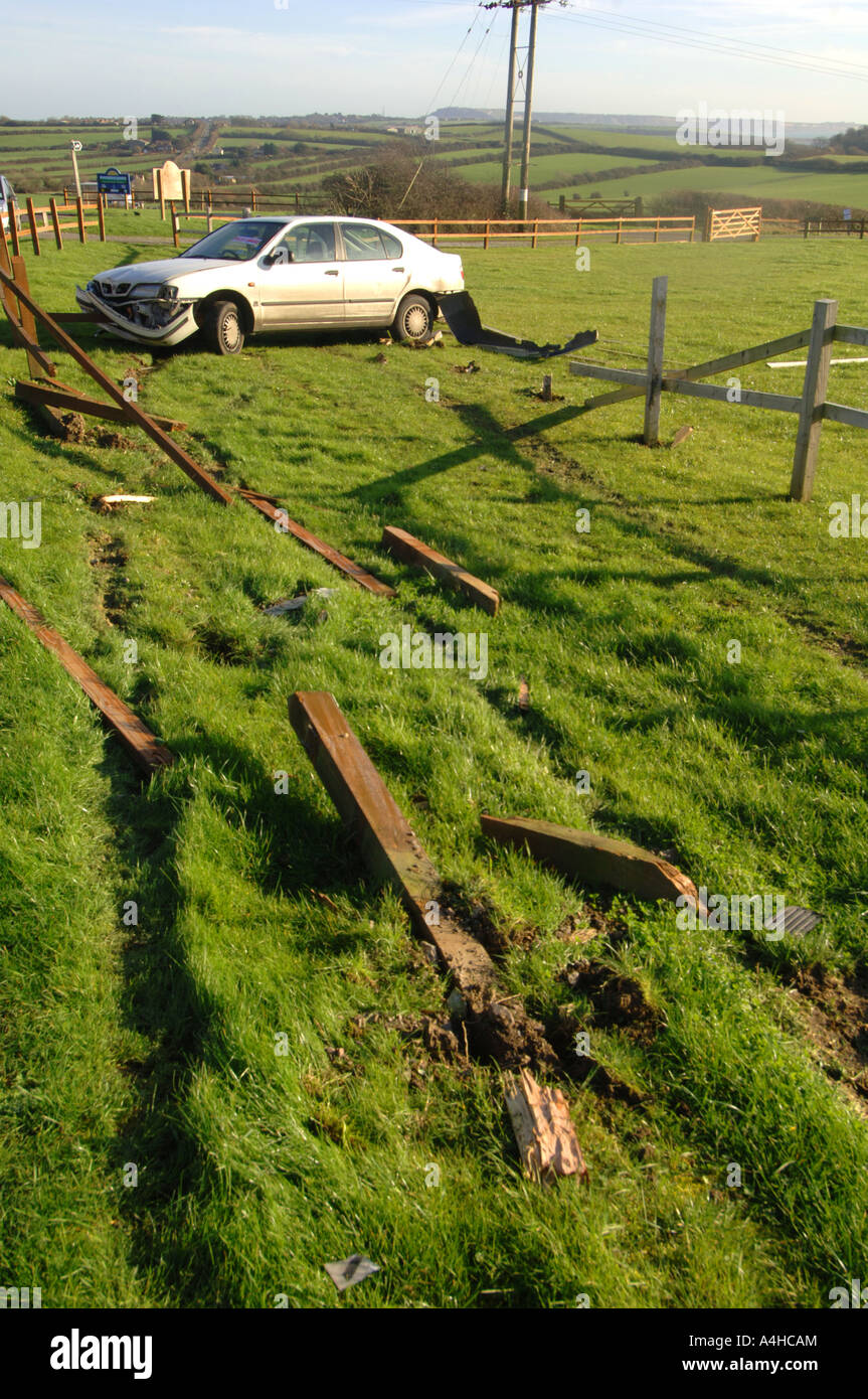 Car crash through fence, Britain, UK, RTA, RTC, traffic collision ...