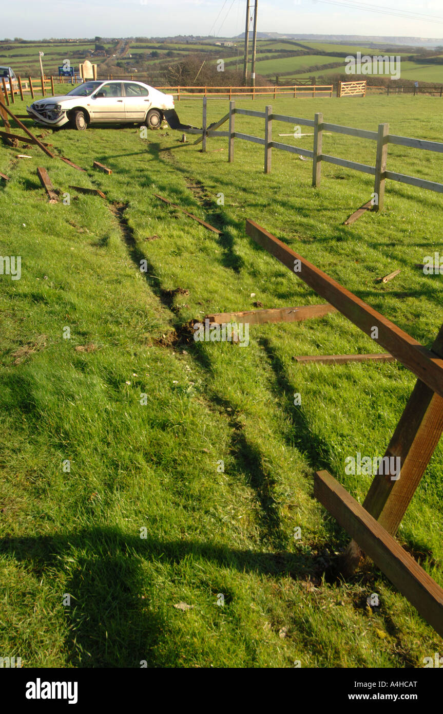 Car crash through fence, Britain, UK, RTA, RTC, traffic collision ...