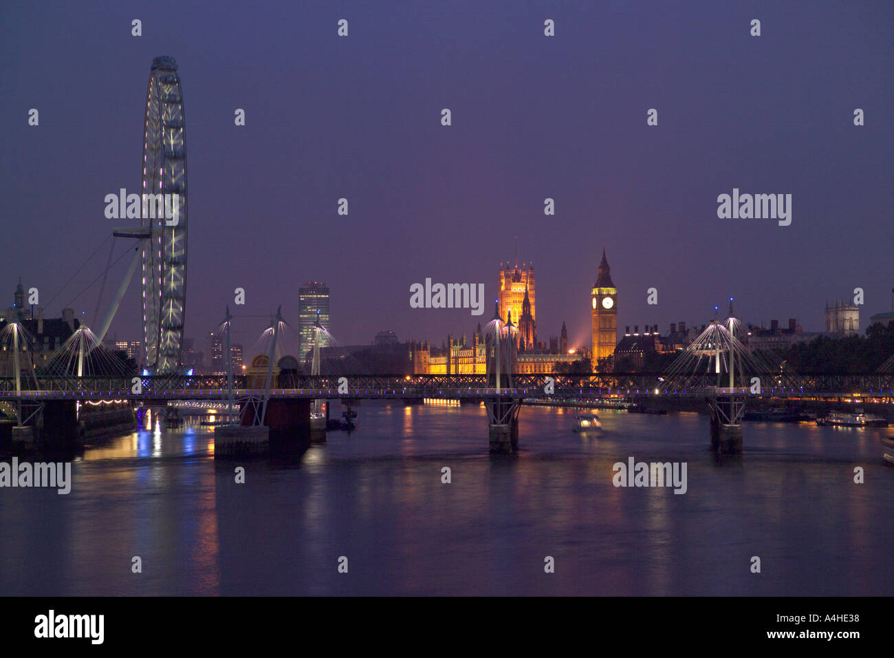 London Eye Palace of Westminster and Hungerford Bridge at night from ...