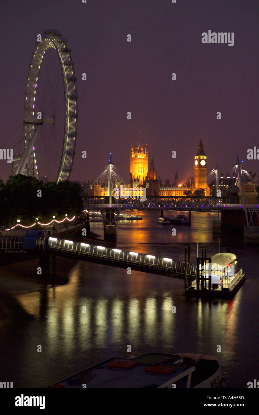 London Eye Palace of Westminster and Hungerford Bridge at night from ...