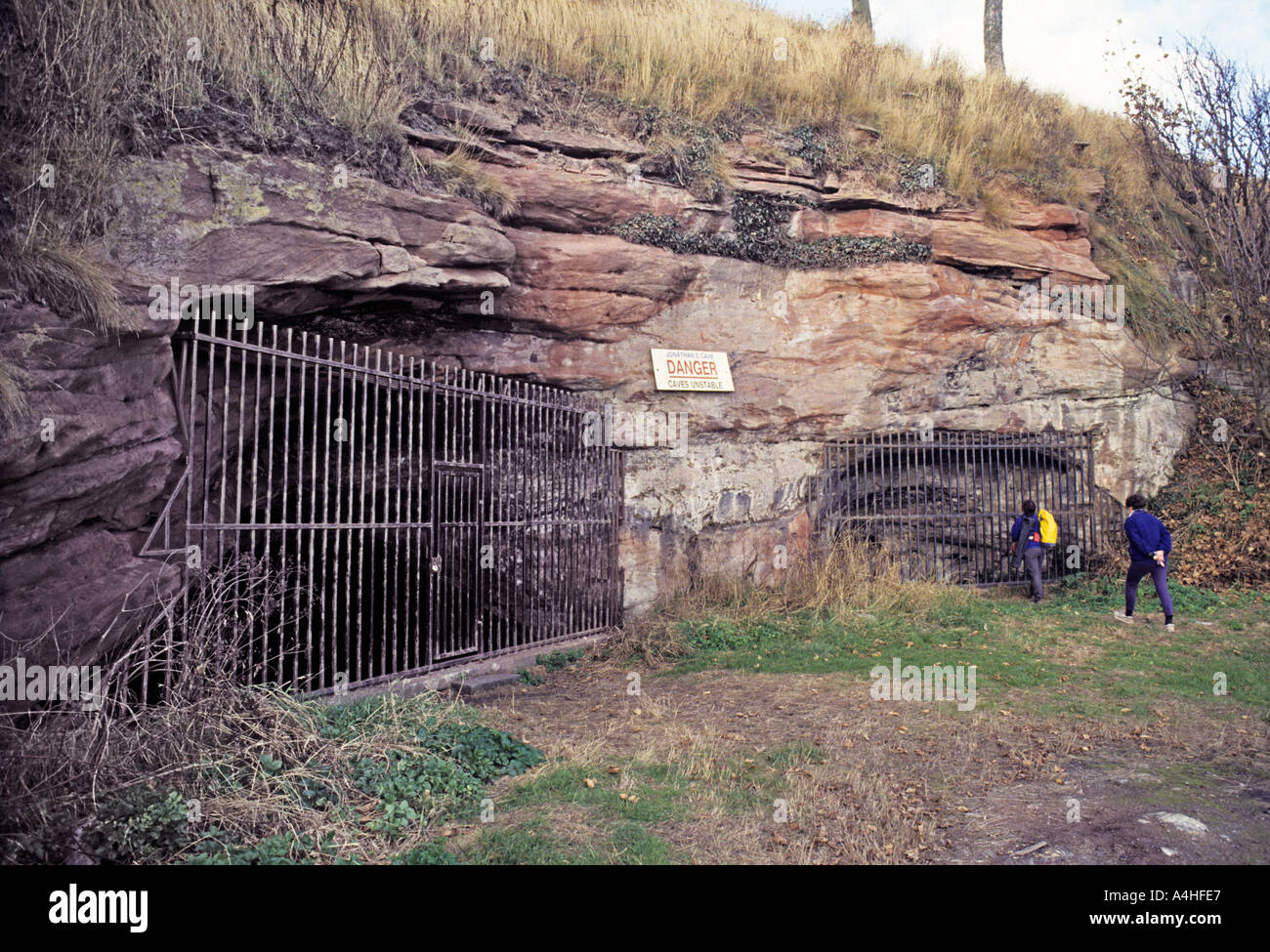 The gated entrance to Jonathan's Cave Wemyss Caves Fife Scotland UK ...