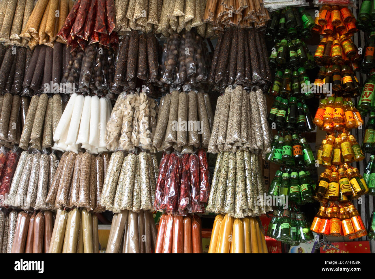 Horizontal landscape detail of Kandy Central market with colourful ...