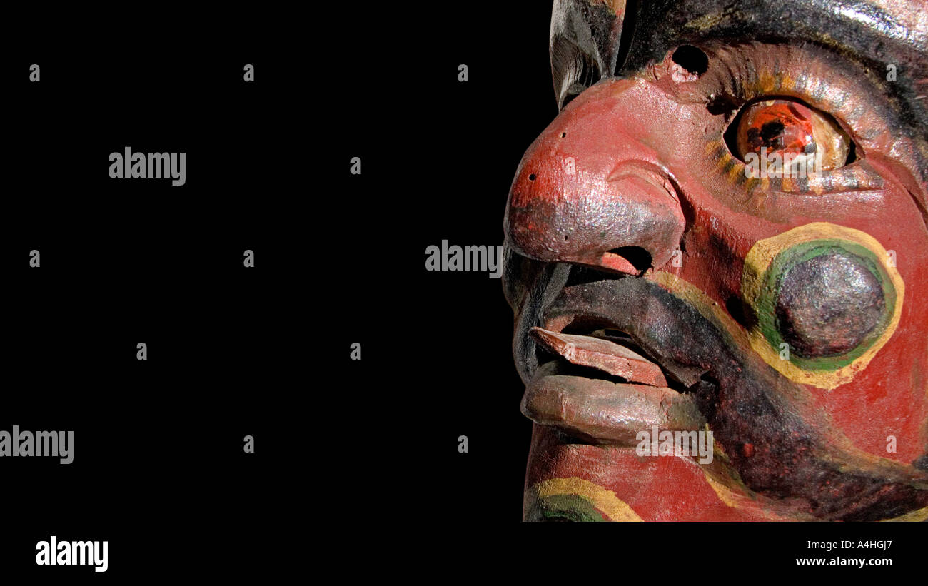 Fierce Guatemalan wooden Dance mask acsting a natural shadow and ...