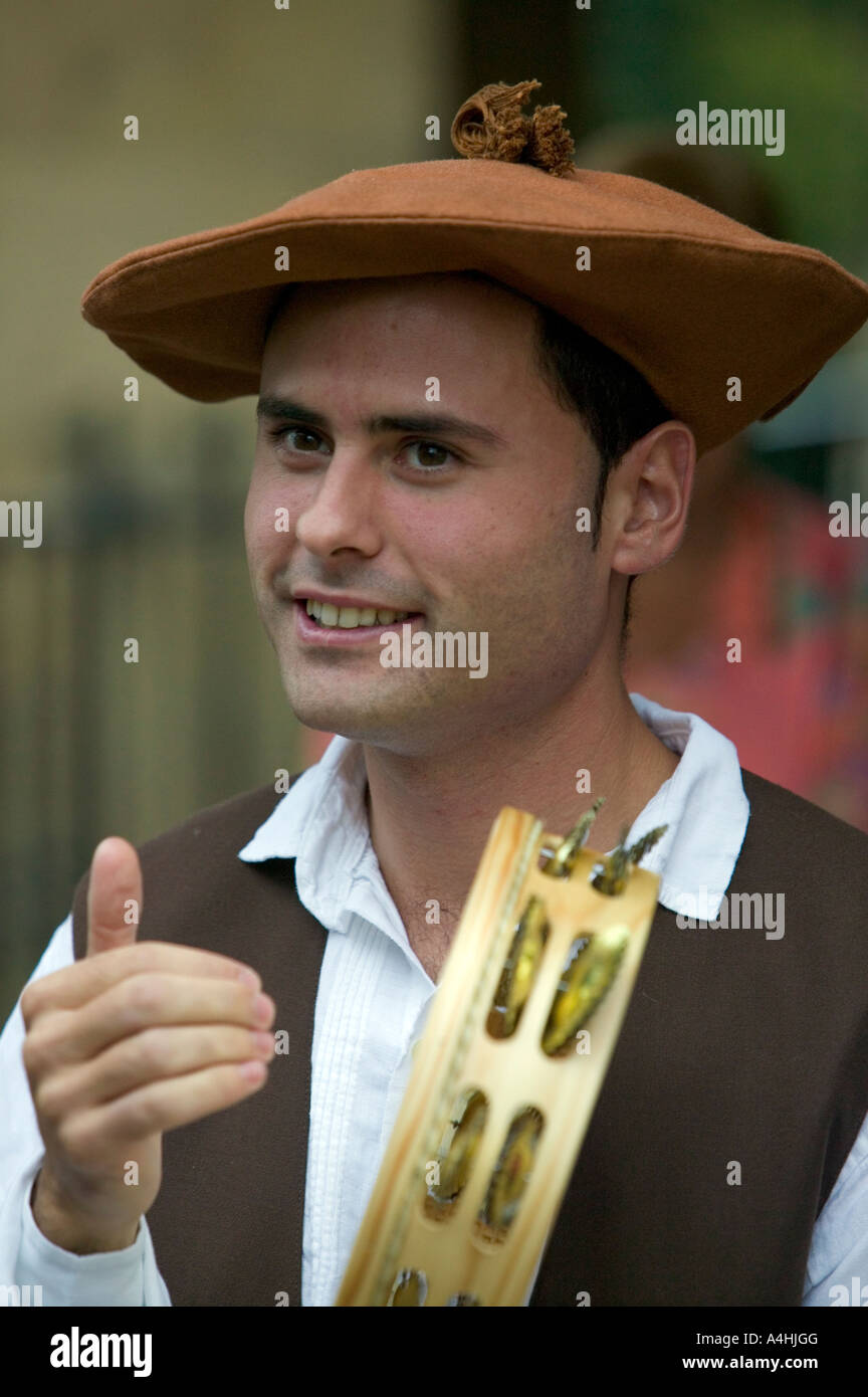 Basque man playing tambourine, Our Lady of Begoña Festival, 15 August ...