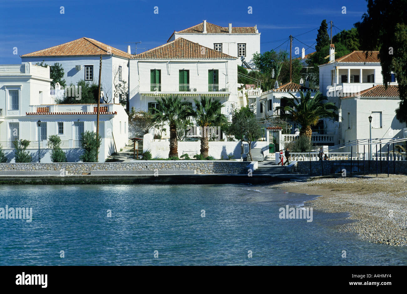 Old captains homes on the harbour of Spetses, saronian islands, Greece ...