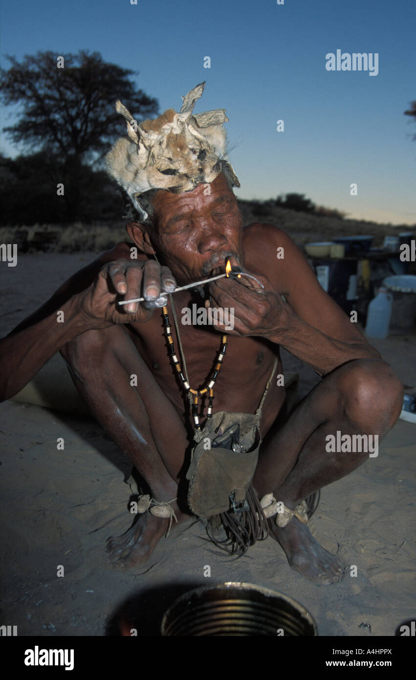 Bushman San smoking bone pipe Kalahari Northern Cape South Africa Stock ...