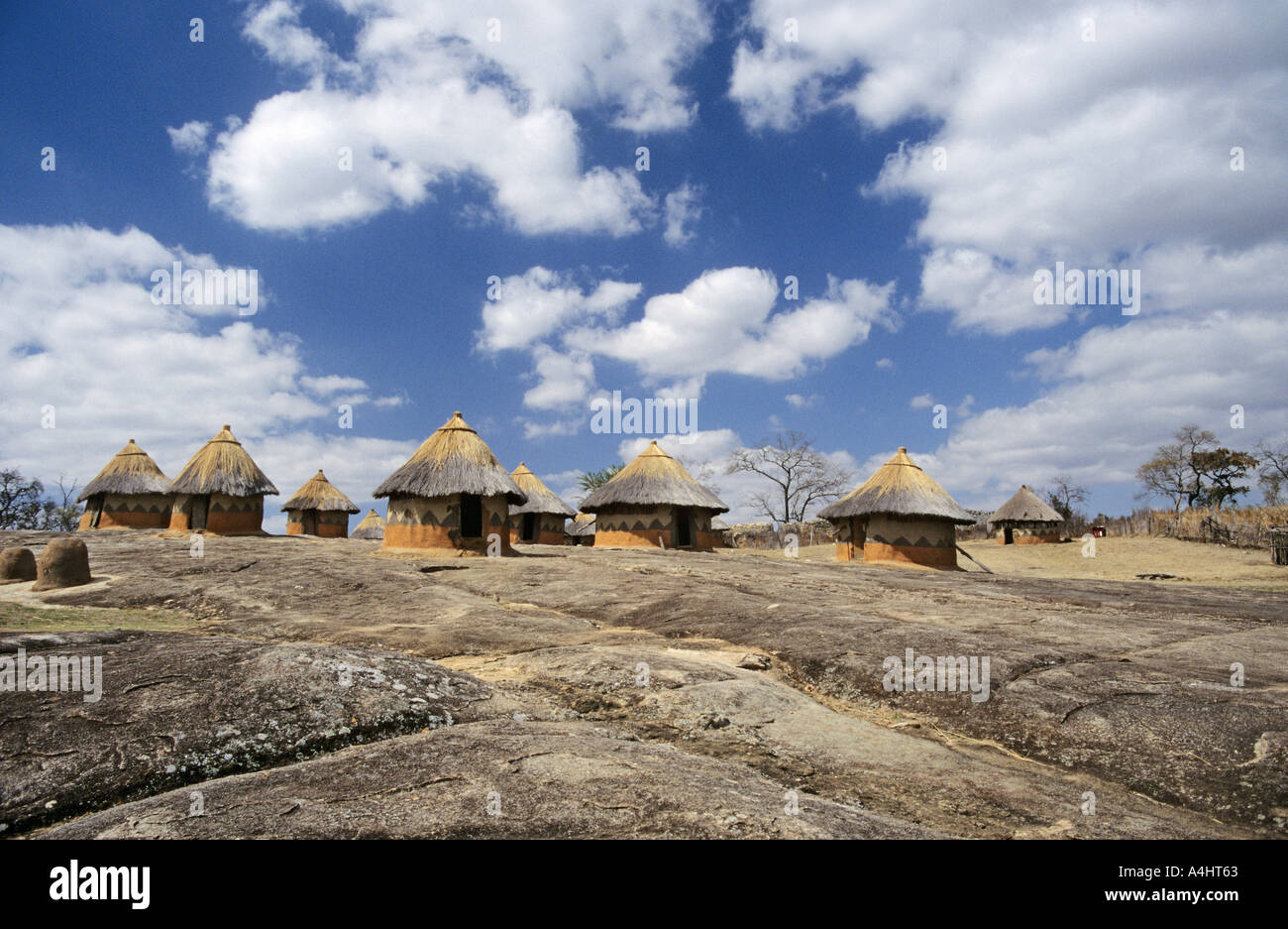 African mud huts thatched with straw Shona village recreation Zimbabwe ...
